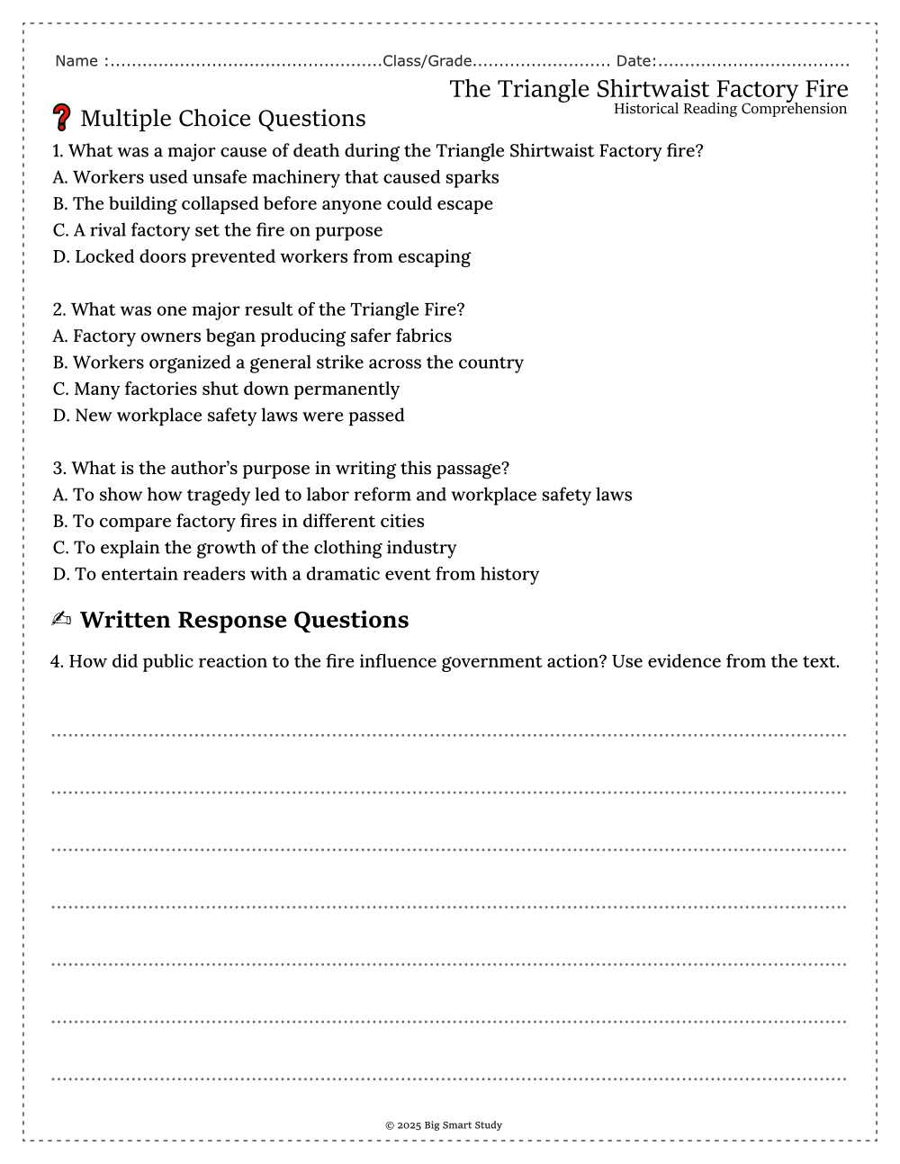 Historical Grade 9 Reading Comprehension Passages with Text Evidence ...