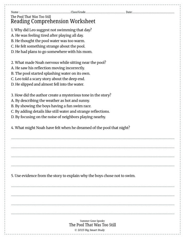 Summer Gone Spooky – Reading Comprehension for Grade 5 Engaging ...