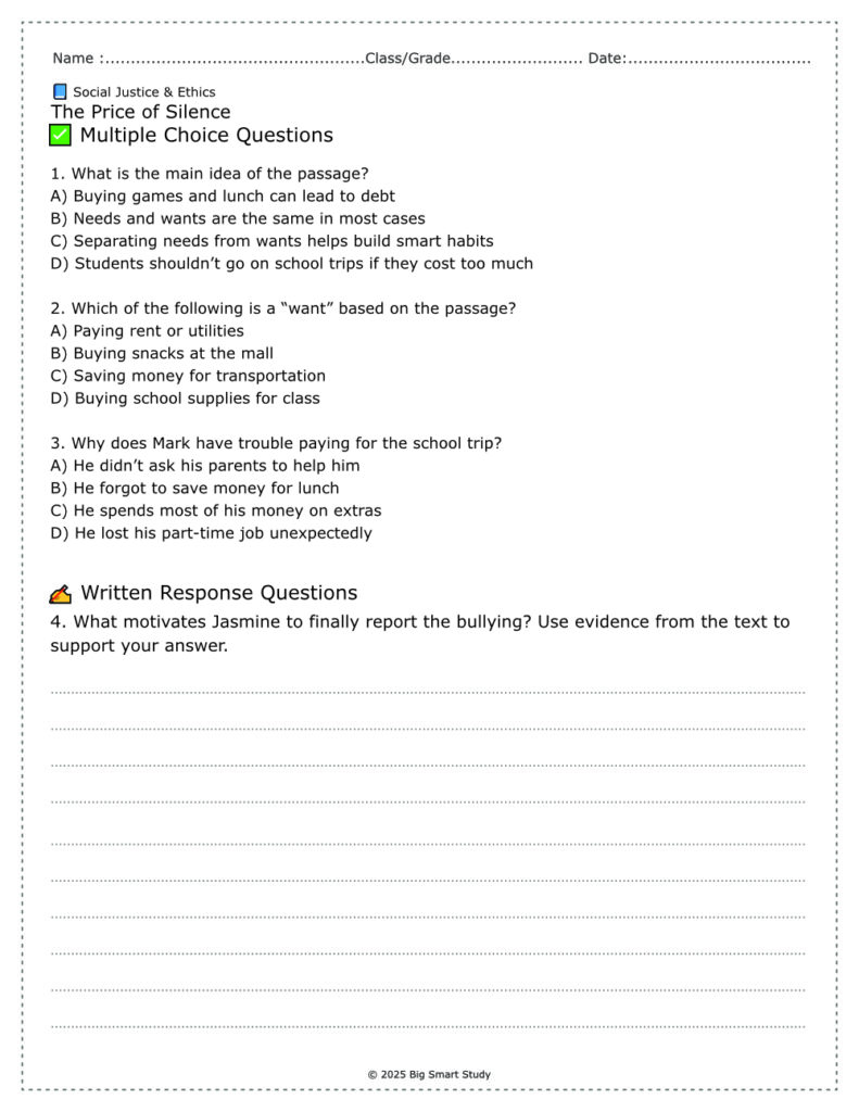 Social Justice & Ethics – Grade 9 Reading Comprehension & Text Evidence ...