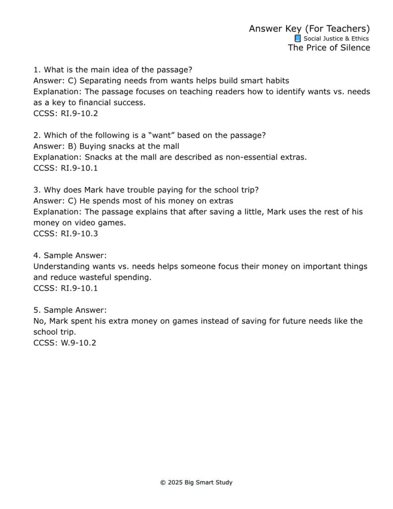 Social Justice & Ethics – Grade 9 Reading Comprehension & Text Evidence ...