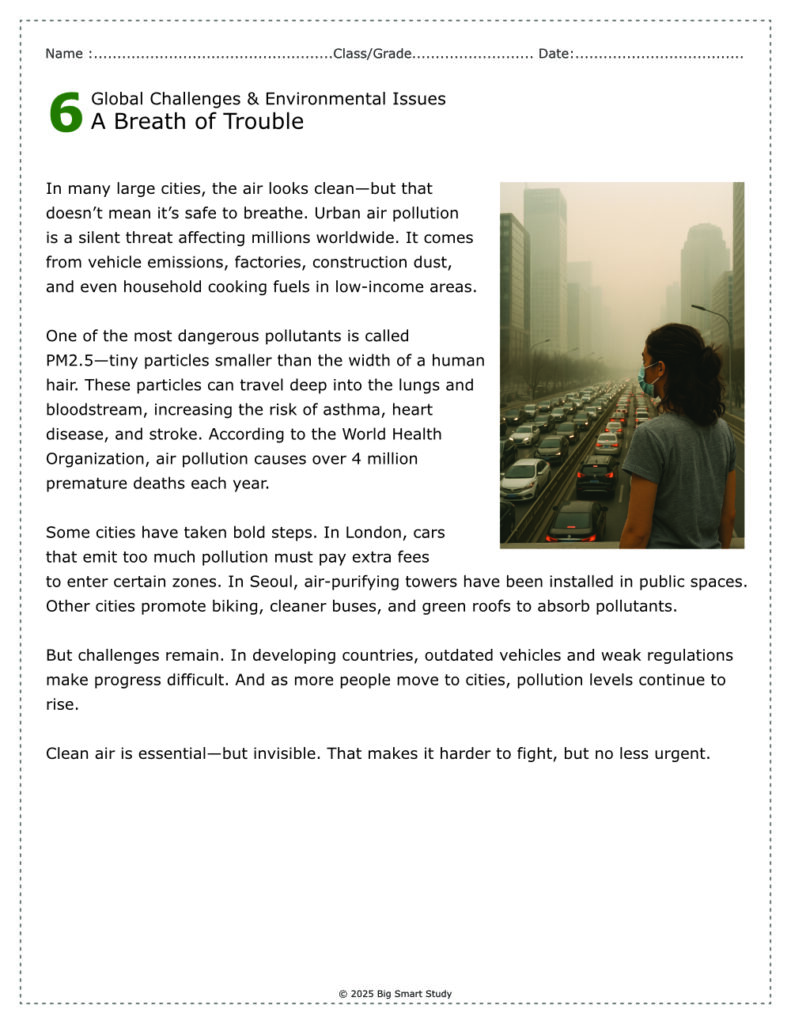 Grade 9 Reading Passages and Worksheets – Real-World Environmental ...
