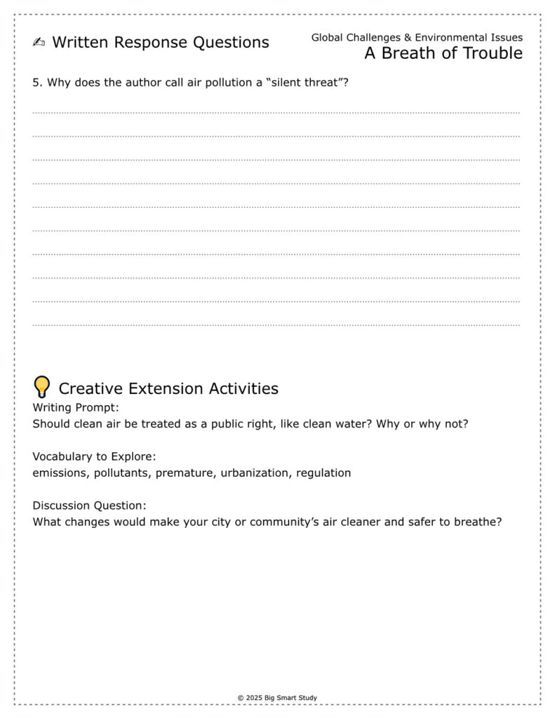 Grade 9 Reading Passages and Worksheets – Real-World Environmental ...