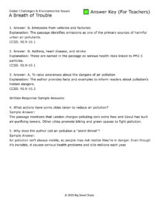 Grade 9 Reading Passages and Worksheets – Real-World Environmental ...