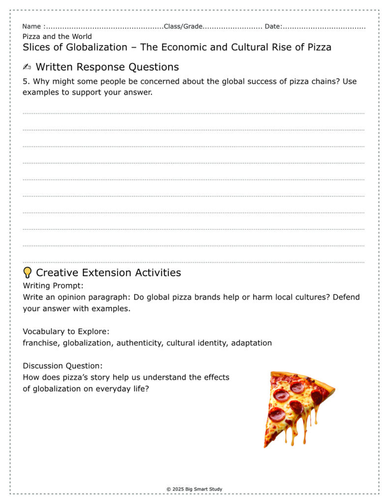 Global Pizza Perspectives – Grade 9 Reading Comprehension Worksheets on ...