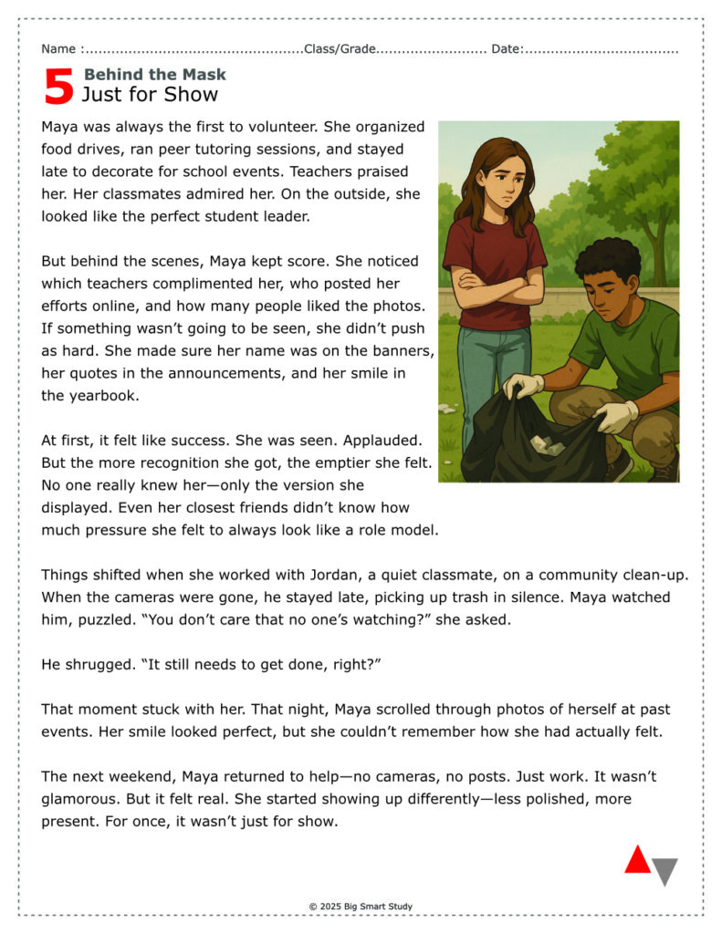 Behind the Mask – High School Reading Worksheets on Self & Society (Gr ...