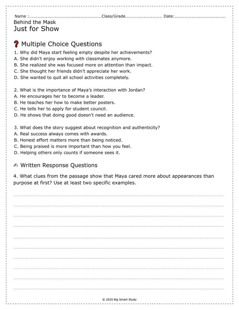 Behind the Mask – High School Reading Worksheets on Self & Society (Gr ...