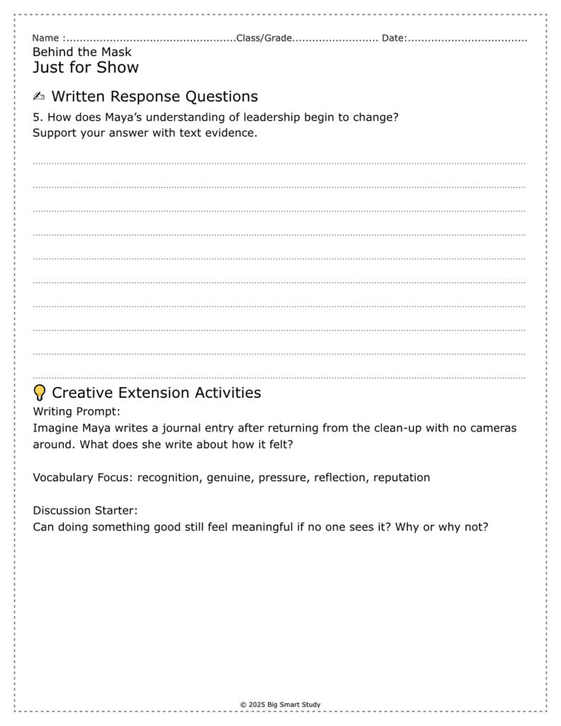 Behind the Mask – High School Reading Worksheets on Self & Society (Gr ...