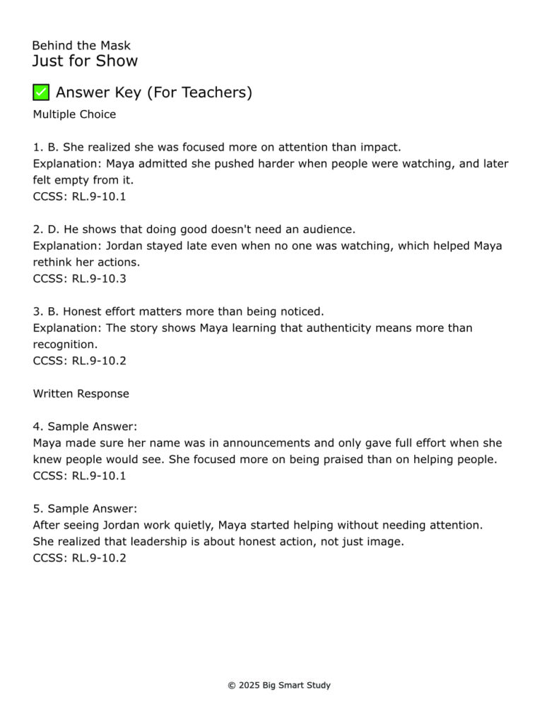 Behind the Mask – High School Reading Worksheets on Self & Society (Gr ...