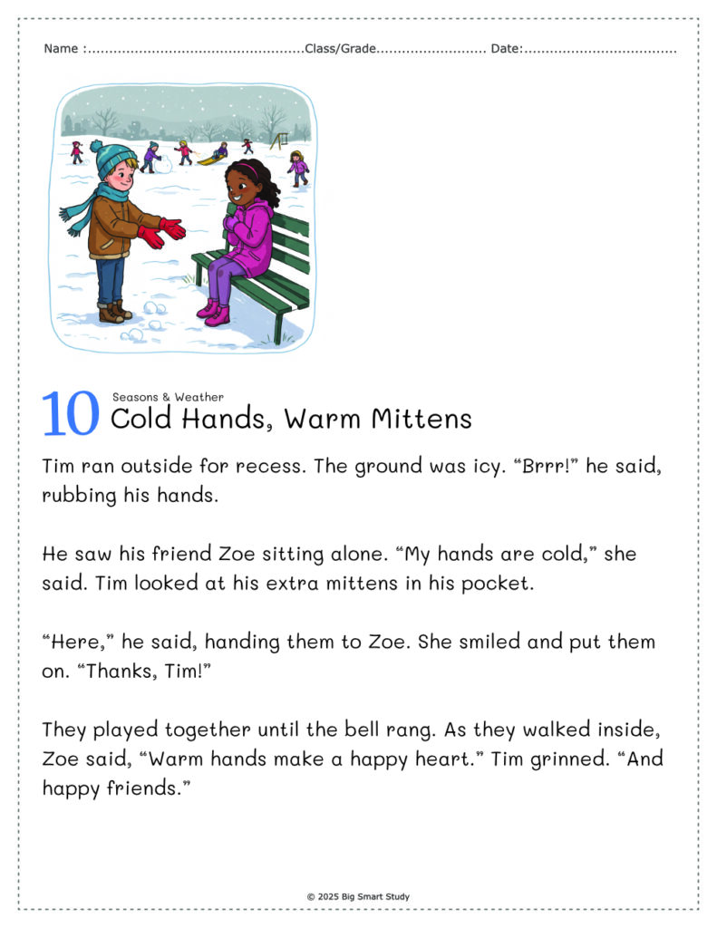Seasons & Weather – Grade 1 Reading Comprehension Worksheets (10 ...