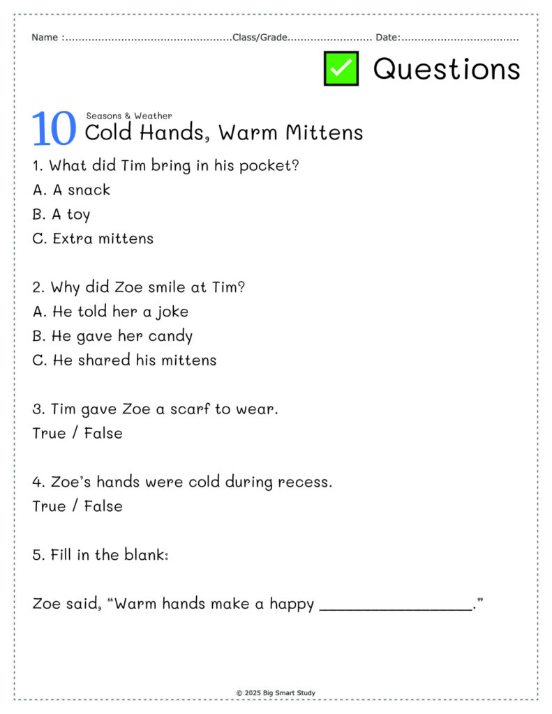 Seasons & Weather – Grade 1 Reading Comprehension Worksheets (10 ...