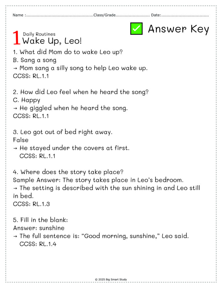 Daily Routines – Grade 1 Reading Comprehension Passages and Questions ...