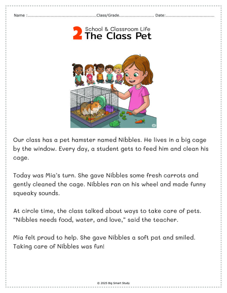 Daily School Life – Grade 1 Fiction Passages and Comprehension ...