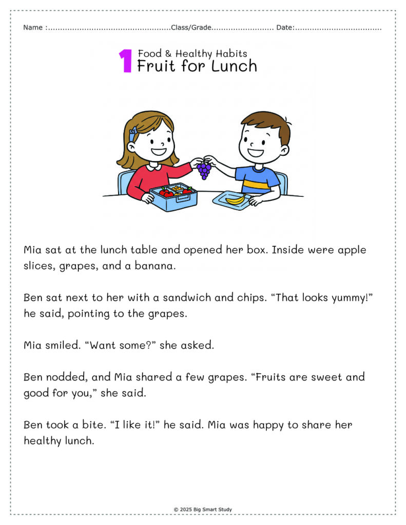 Healthy Habits Through Reading – Grade 1 Comprehension Worksheets – BIG ...
